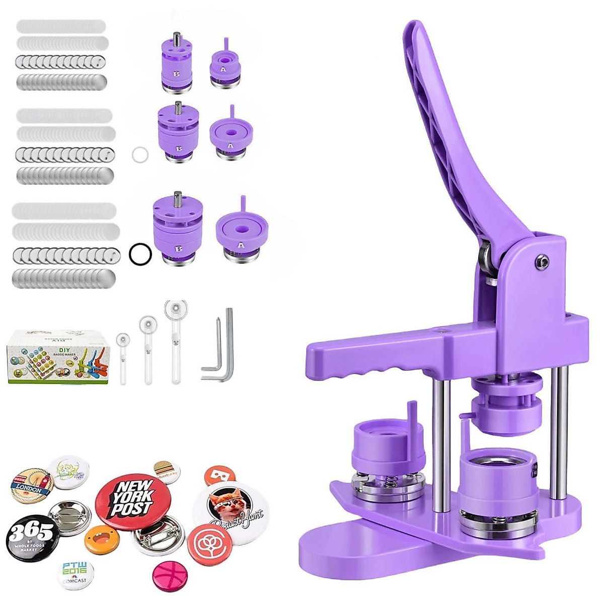Mryitcal Button Maker Machine Multiple Sizes, 1''+1.25''+2.25'' Pin Maker Button Press Machine W/300 Sets Metal Pinback Button Parts, Badge Button Machine for DIY Photo badge, Team Badge, Party Favors