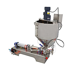 INTBUYING 110V 30-300ml Paste Liquid Heating Mixing Filling Machine with Vertical Stirring Hopper for Cream Shampoo Honey Toothpaste Oil Sauce Butter