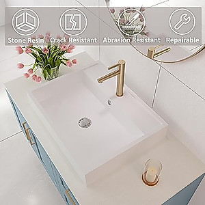 ARTSTONE 23.6 x 18.5 inch Bathroom Vessel Sink with Pop-up Drain Combo Above Counter, Stone Resin Rectangle Bathroom Sink with Overflow, Vanity Countertop Bowl Sink Washing Basin, White