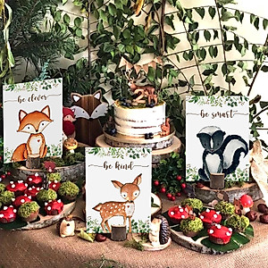 8Pcs Woodland Centerpieces and Wooden Stands, Woodland Animal Baby Shower for Table Decorations, Double Side Forest Themed Birthday Party Supplies, Wild One Birthday Party Decorations for Boys Girls