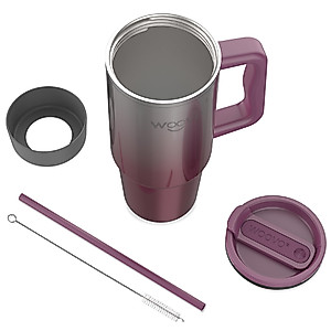 WOOVO 30oz Tumbler with Handle and Straw, Insulated Coffee Mug with Splash Proof Lid, BPA Free Reusable Double Wall Stainless Steel Water Cup, Keep Beverages Cold Hot for Hours, Gradient Red