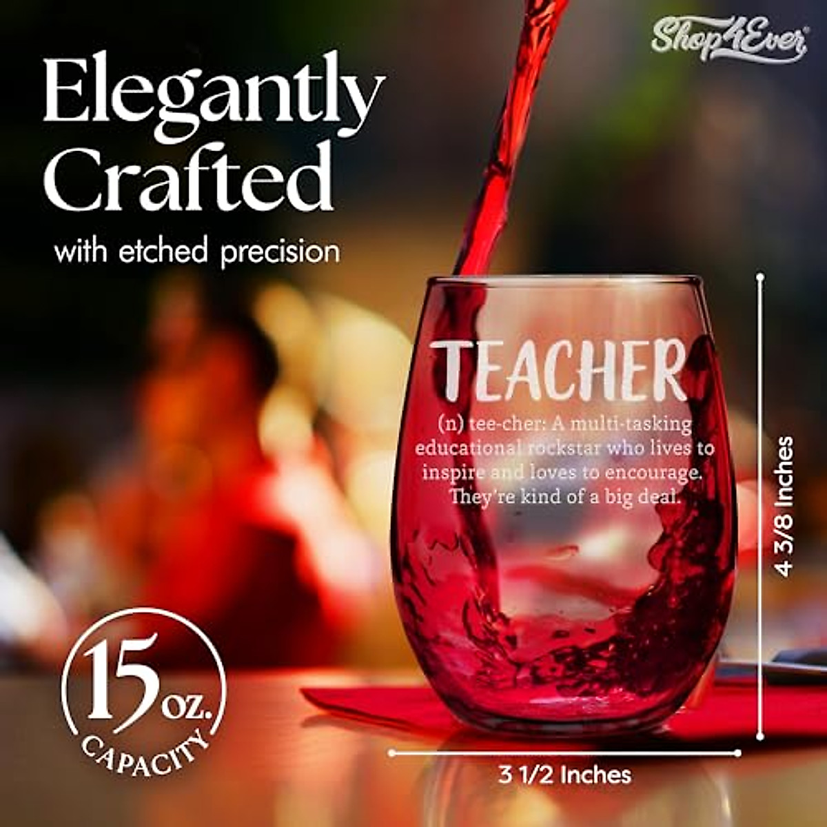 shop4ever Teacher Definition Laser Engraved Stemless Wine Glass Teacher Appreciation Day, Novelty Idea Gifts for Teacher, Retirement, Birthday