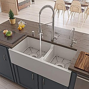 ALFI brand AB3618DB-W Smooth Thick Wall Fireclay Double Bowl Farm Sink, 36", White