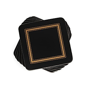 Pimpernel Classic Black Collection Coasters | Set of 6 | Cork Backed Board | Heat and Stain Resistant | Drinks Coaster for Tabletop Protection | Measures 4” x 4”