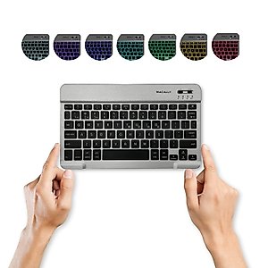 Macally Backlit Bluetooth Keyboard (Universal 7 Colors, Small, Portable) for iPad Pro/Mini, iPhone, Android, Kindle Fire, Samsung Note 9 - BTBLTABKEYSG