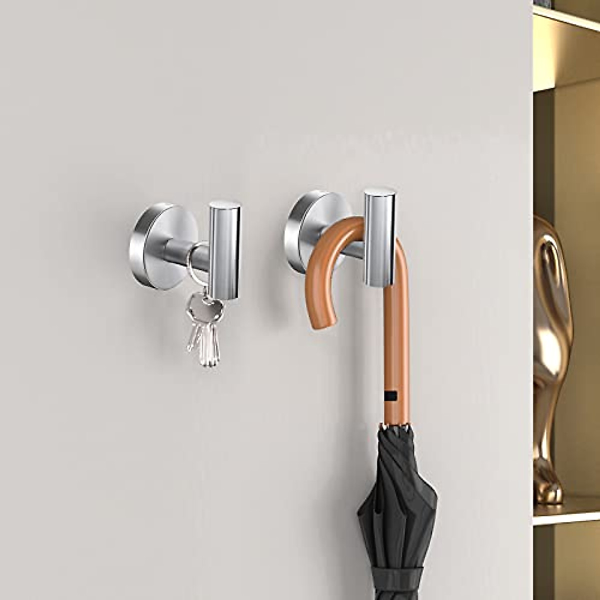 HUFEEOH Towel Hooks, SUS304 Stainless Steel Modern Coat/Robe Clothes Hooks, Wall Hook Heavy Duty for Bathroom Bedroom,Kitchen,Restroom,Hotel - Brushed Nickel and Wall Mounted (6PC, Silver)