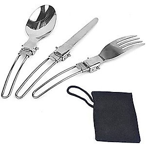 Folding Spoon Fork Knife Set Portable 3 in 1 Folding Dinner Flatware Utensils Stainless Steel Perfect for Camping Picnic Travel Hiking Backpacking