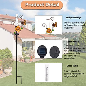 HOBYLUBY Rain Gauge Outdoor, Solar Rain Gauge with 6" Capacity Glass Butterfly for Garden, Lawn, Yard Decor