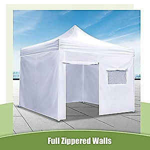 Kinlop 4 Pcs Full Zippered Walls for 10 x 10 Easy Pop up Canopy Enclosure Sidewall Kit with Roller up Sidewalls and Mesh Windows Canopy Sidewall Replacement 4 Walls, Not Include Frame and Top (White)