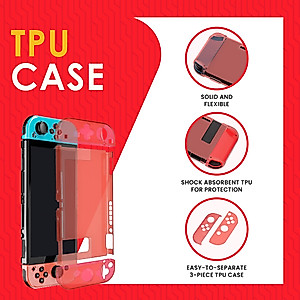 Switch Accessories Kit compatible for Nintendo Switch - Black | Bundle Set compatible with Super mario bros, Switch Sports, Fortnite, Animal Crossing, Minecraft, Pokemon, Zelda (12 in 1 set - Red)