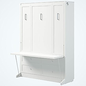 Leto Muro Azores Queen Murphy Bed with Desk | 64.5-inch Pull Down Wall Bed with Desk Combo Perfect for Guest Bed - Home Office Furniture | Space-Saving Furniture | Cabinet Bed Queen