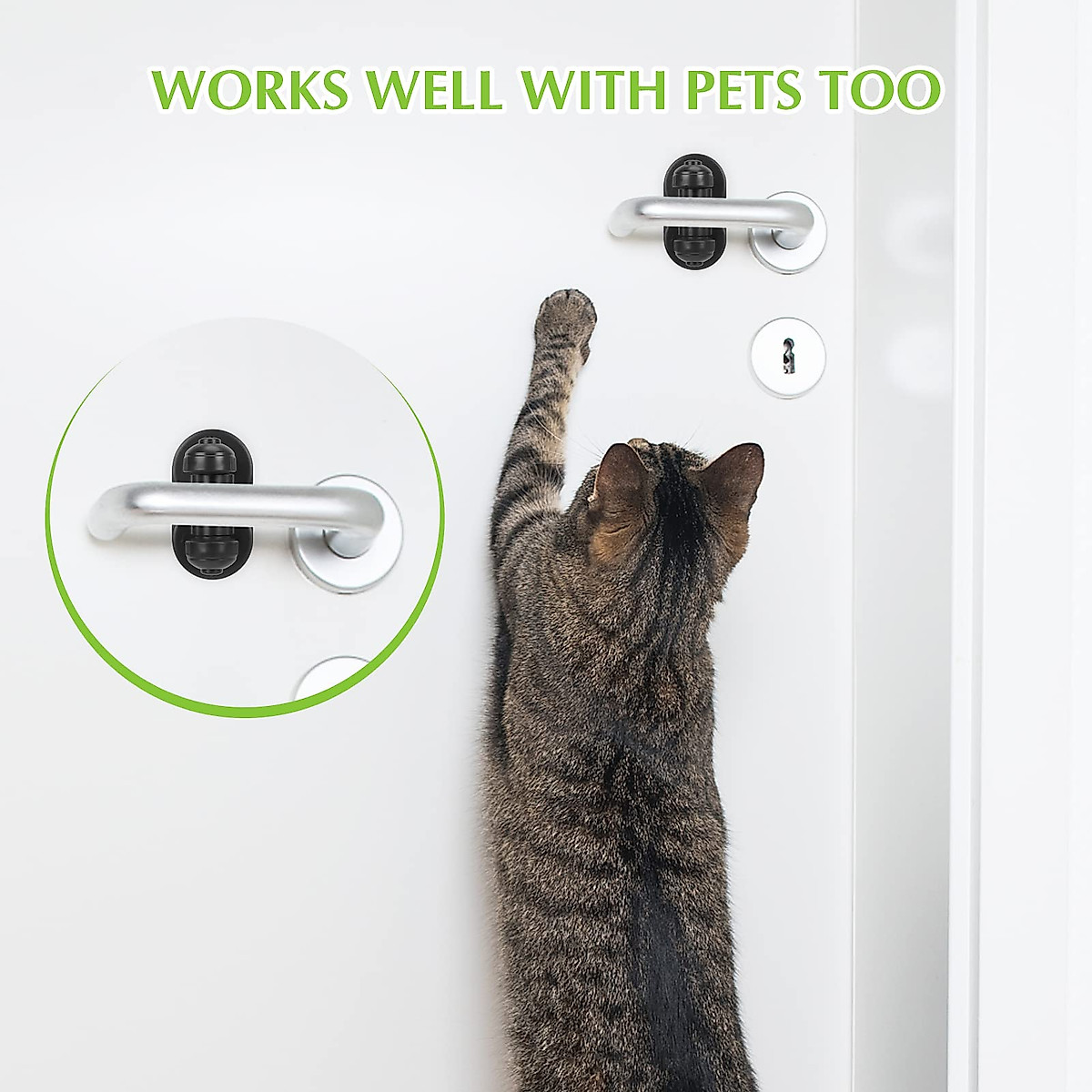 BiSiViO Child Proof Door Lever Lock, 2 Pack Door locks for kids safety, Door knob child proof, Baby proofing, 3M Adhesive, Door handle child proof, Baby Safety Locks for Toddlers (Black)