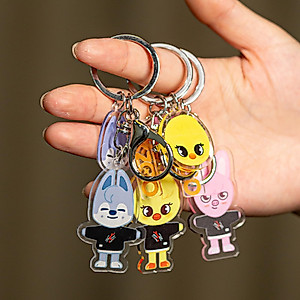 Feenmai Cartoon Keychain for Kids, Stray Kids Keychain Cute Animal Pendant, Acrylic Double Sided Pattern SKZ Backpack Pendant