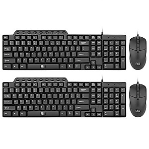 (2PACK) Wired Keyboard and Mouse,Rii RK203 Ultra Full Size Slim USB Basic Wired Keyboard Mouse Combo Set with Number Pad for Computer,Laptop,PC,Notebook,Windows