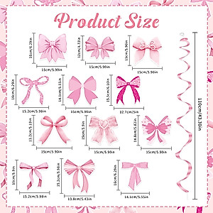 48 Pieces Coquette Birthday Hanging Swirls Party Decorations, Pink Bow Themed Spiral Ceiling Streamers for Coquette Party Birthday Baby Shower Bridal Shower Bachelorette Party Supplies