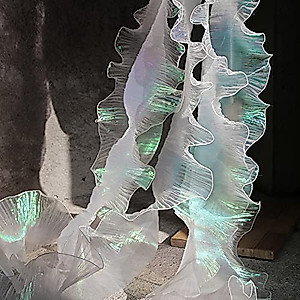 5 Yards Retro Ruffle Pleated Chiffon Trim Dress Bag Decoration Tulle Fabric Applique Trimming Craft Sewing (Iridescent White)