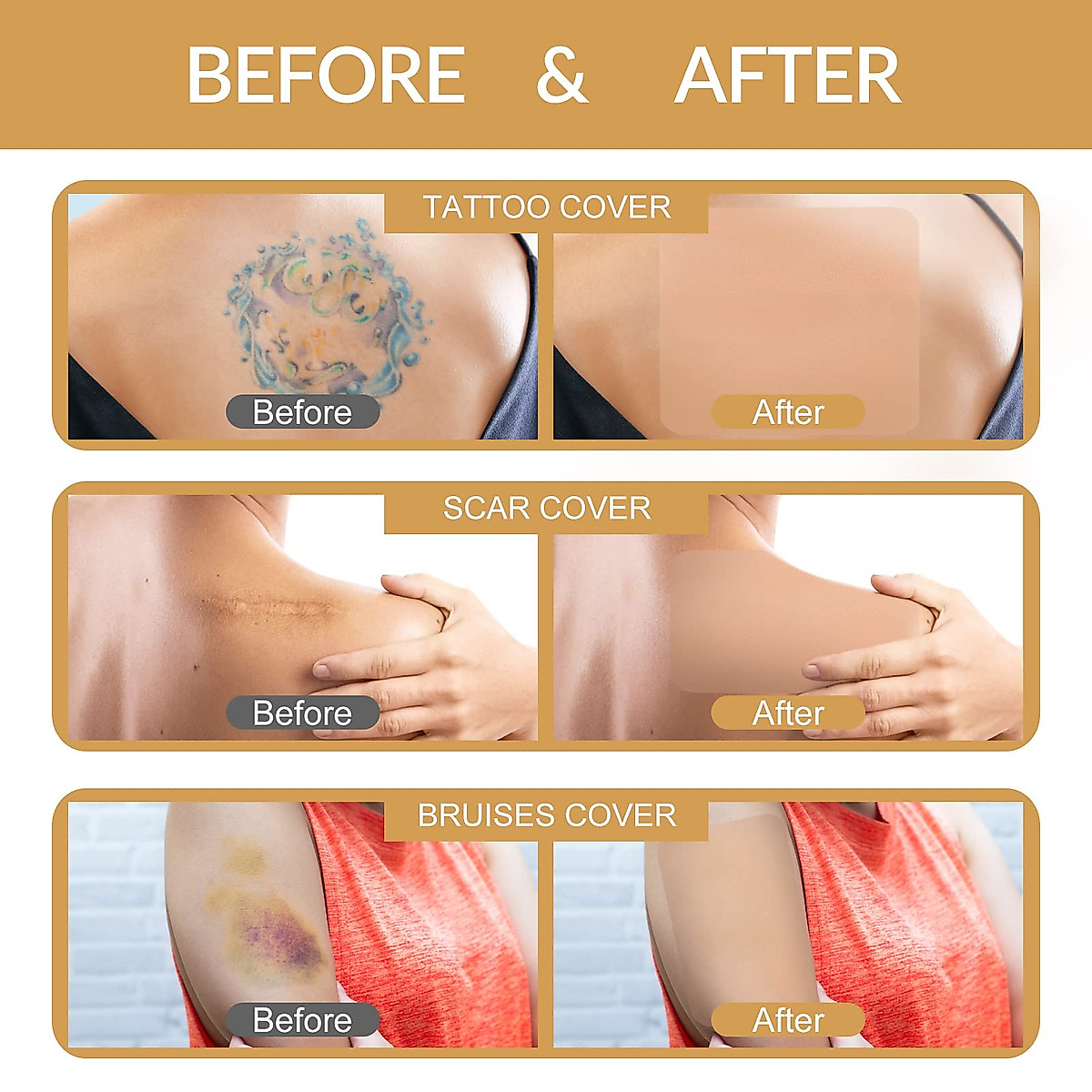 Tattoo Cover Up, Ultra-Thin Tattoo Cover Up Tape, Breathable and Waterproof Skin Concealing Tape, 6 Pcs