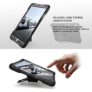 TSQ iPad Air 2 Case for Kids A1566 A1567 2014 with Rotating Stand Hand Strap | Military Grade Heavy Duty Rugged Shockproof Protective Cover Case for iPad Air 2nd Generation 9.7 Inch, Black
