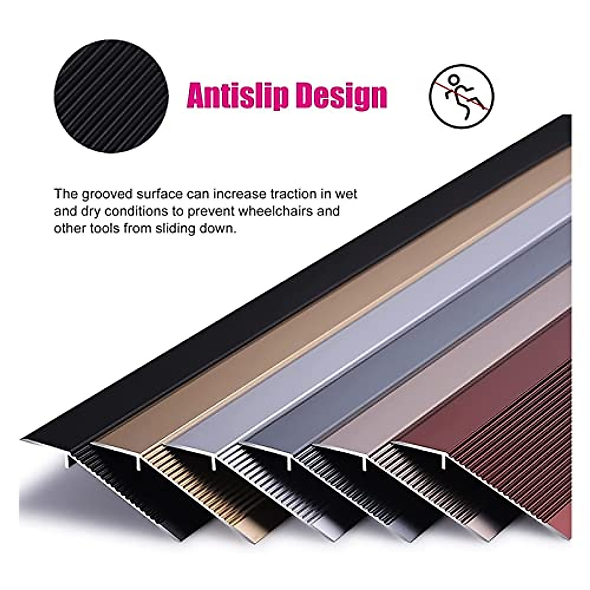 XHP 35-59 inch Aluminium Floor Threshold Transition Strip 4 inch Wide Modern Metal Tile Floor Edging Trim Cuttable Carpet Edge Strip Doorway Reducer Non-Slip Long Divider Strip Wood to Tile