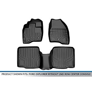 SMARTLINER Custom Fit Floor Mats 2 Row Liner Set Black for 2017-2019 Ford Explorer Without 2nd Row Center Console