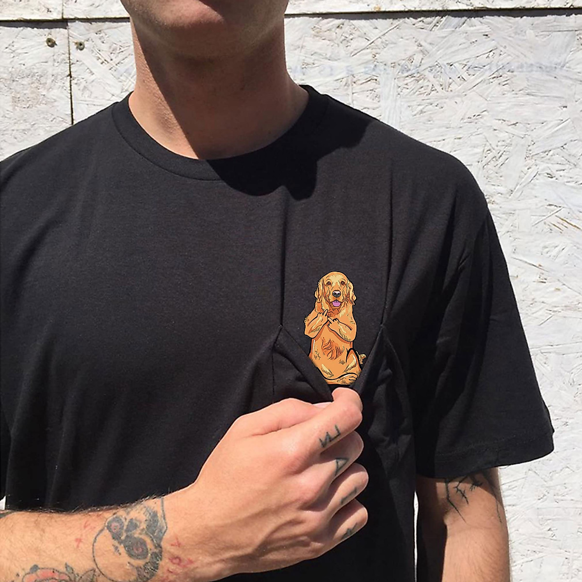 Funny Golden Retriever Middle Finger in Pocket T-Shirt Animal Lover Shirt, Vintage Birthday T-Shirt Lover Gift for Men Women