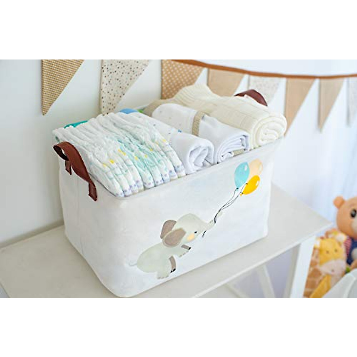 KAZULO Elephant 2 Pack Set Kids Laundry Basket, Toy Box, Storage For Nursery, for Boys and Girls, Baby Laundry Hamper for Bedroom, and Bathroom Decor (Elephant and Balloons Bundle)