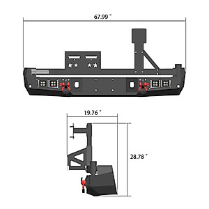 LUYWTE New Black Texture Steel Rear Bumper With Spare Tire Carrier&Sensor holes&D-Rings For 2005-2015 Tacoma