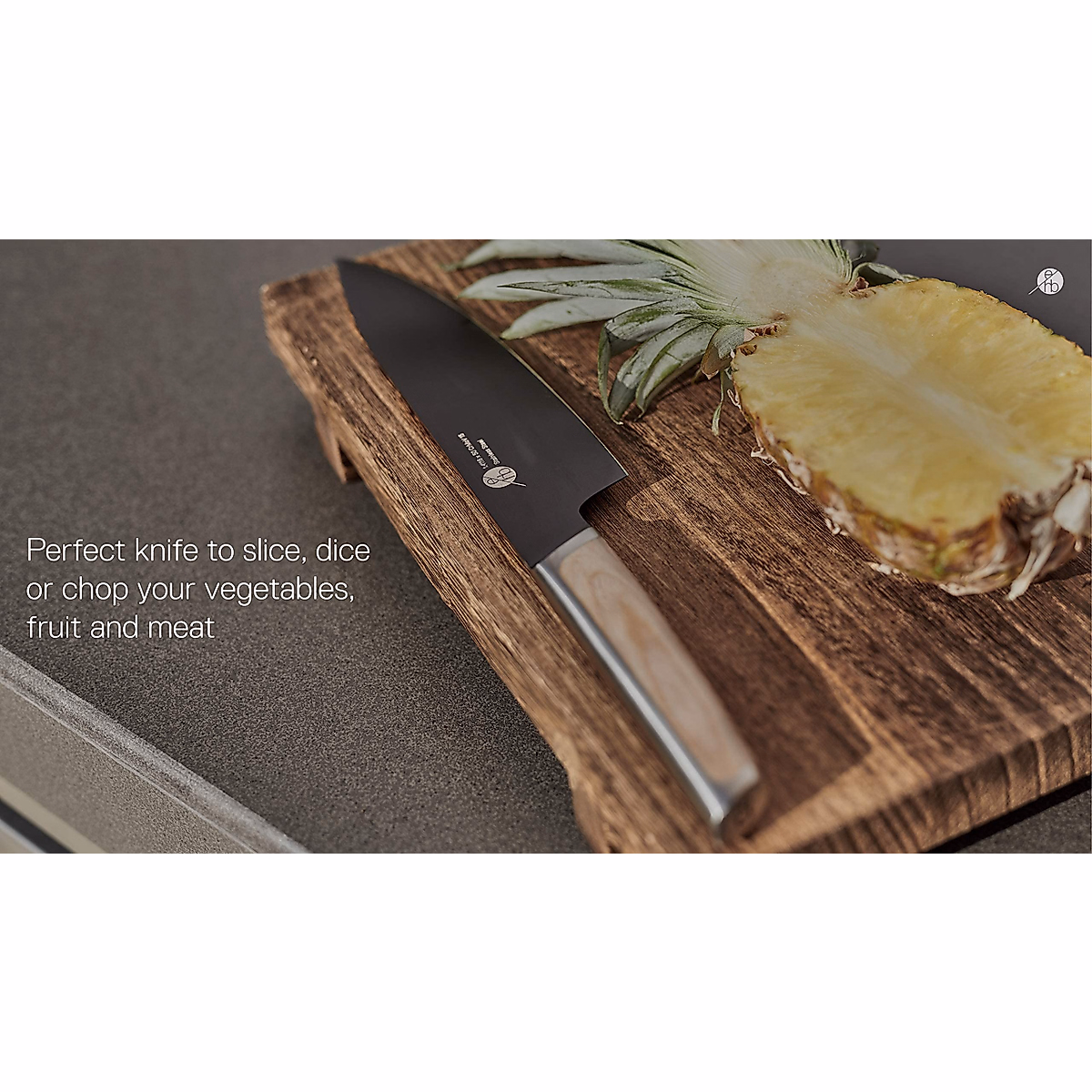 Everdure German Steel Professional Chef Knife, 8 Inch Knife with Titanium Coated Blade and Pakka Wood Handle, Perfect Kitchen Knife for Slicing or Dicing your Vegetables and Meat