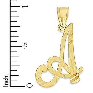 Ice on Fire Jewelry 10k Solid Real Gold Cursive Initial Pendant, English Alphabet A-Z Letter Charm with Diamond Cut (A)