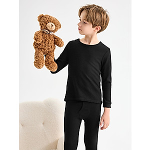 Resinta 3 Sets Boys Waffle Thermal Underwear Set Soft Winter Waffle Thermal Top and Bottom Long Johns Cotton Base Layer