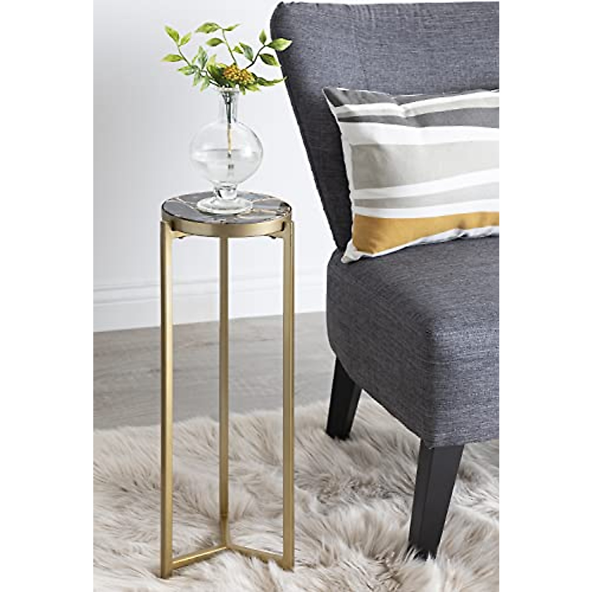 Kate and Laurel Aguilar Glam Drink Table, 8" x 8" x 23", Gold, Transitional Tea Table and Plant Stand with Agate Tabletop