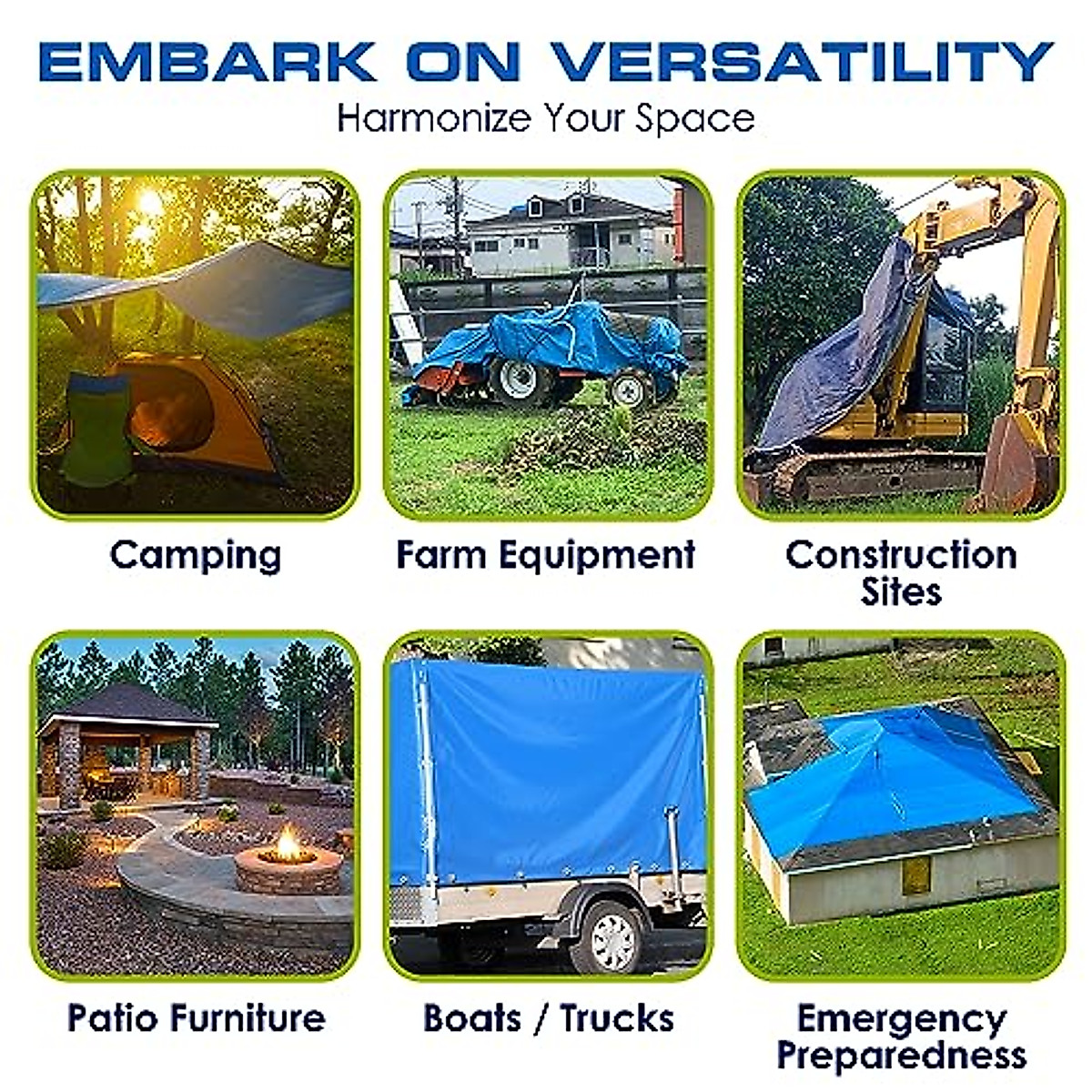 TARPATOP Multi-Purpose Waterproof Heavy Duty Poly Tarp - 12X12 Large Blue Tarp with Grommets Every 3ft - Rot, Rust, and UV Resistant, Weatherproof Tarp Covers for Camping, Farming, Vehicles, and More