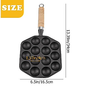DOERDO Cast Iron Takoyaki Pan, 14 Holes Takoyaki Maker Meat Ball Mold Nonstick Baking Tray for Octopus Balls, 6.5 Inch