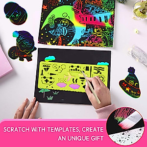Nobranded Scratch Art Paper Set for Kids, 88 Pcs Rainbow Magic Scratch Off Paper of Various Shapes Suitable for Kids Crafts Arts Supplies Kits, Fantastic Christmas Birthday Party Favor Gift