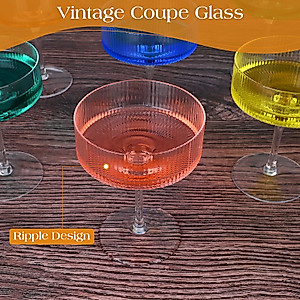 LUXULISH Ribbed Coupe Glasses Set of 6, Crystal Handmade Vintage Martini & Cocktail Glasses, Perfect for Dessert, Cocktail, Wine, Champagne & Gift - 10Oz