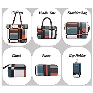 6-Pcs Handbags Set for Women Faux Leather Tote Bag Fashion Top-Handle Handbag Shoulder Bags Crossbody Totes Satchel Purses & Wristlet Wallet Purse Set-Green