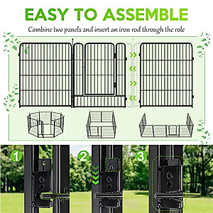 Rengue Garden Fencing, Decorative Garden Metal Fence, 18ft(L)×32in(H) Animal Barrier Garden Fence with Gate, Heavy Duty Iron Fencing for Dogs, Outdoor, Yard (8 Panels)