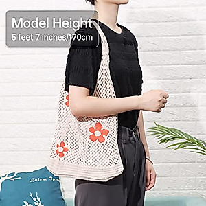 Ovida Crochet Tote Bag Mesh Beach Bag Fairycore Hobo Bag Fairy Grunge Aesthetic Shoulder Bag Y2k Purse for Women Girls