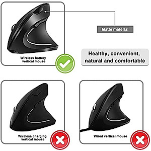 Vassink Ergonomic Mouse, Rechargeable Wireless Mouse, 2.4GHz Rechargeable Wireless Vertical Optical Mice with USB Receiver, 6 Buttons for Laptop, PC, Computer Black