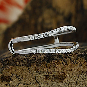 SAVEARTH DIAMONDS 1/4 ct t.w Round Cut Lab Created Moissanite Diamond Curved Ring Guard Enhancer For Women In 14K White Gold Over Sterling Silver(D Color, VVS1 Clarity 0.25 Cttw)-8