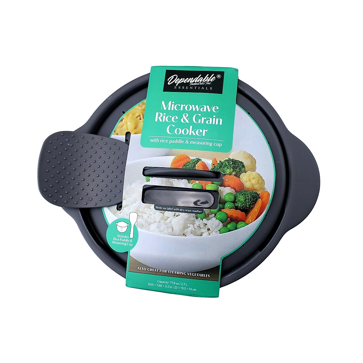Dependable Industries Inc. Essentials Multi Use Microwave Rice and Grain Cooker Vegetable Steamer with Mixing Serving Paddle and Measuring Cup BPA Free 2.7L