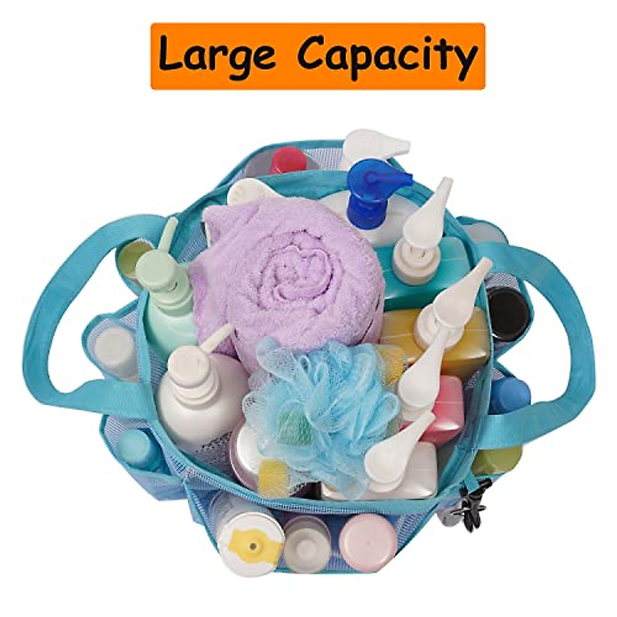 Darunyar Mesh Shower Caddy Tote for College Dorm Room Essentials, Hanging Large Portable Shower Tote Bag Toiletry Organizer with Key Hook for Bathroom Accessories(blue)