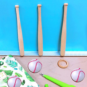 DIY 6 Pcs Mini Baseball Bat and 2 Rings 8 Inch Unfinished Small Wooden Bats Wooden Baseball Softball Stand Display for Painting Keychain Action Figures DIY Craft Projects Ball Sports Party Favors