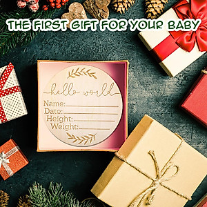 Baby Birth Announcement Sign Wooden Hello World Newborn Sign Round Double-Sided Boho Willow Branch Baby Name Announcement Sign for Girl Boy Photo Prop Baby Shower Nursery Gift Keepsakes(Style 2)