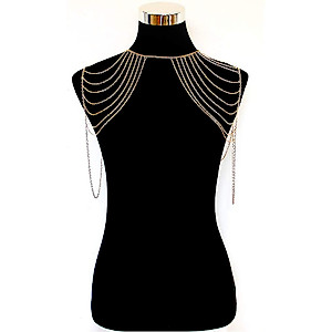 Yomiie Body Shoulder Chain Multilayered Gold Tassels Link Harness Necklace Fashion Jewelry Belly Waist Bra Boho Hot Bikini Beach Anniversary Festival for Women