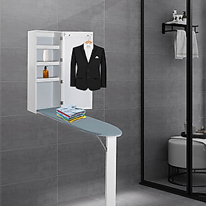 Wall Mounted Ironing Board with Storage Cabinet, Built in Ironing Board & Folding Support Leg, Wall-Mounted Mirrors for Home, Apartment & Small Spaces