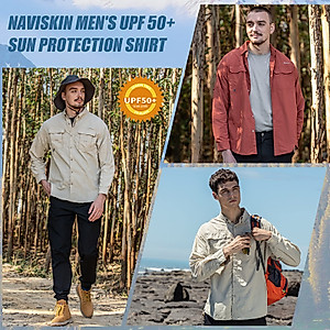 NAVISKIN Men's Sun Protection Fishing Shirts UPF 50+ Long Sleeve Sun Shirts for Men PFG Hiking Travel Shirts Grey Size M