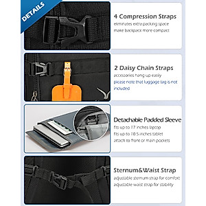 Hynes Eagle 42L Rolling Backpack Wheeled Backpack Flight Approved Travel Backpack Carry on Luggage Black with 3PCS Packing Cubes Set Red Violet