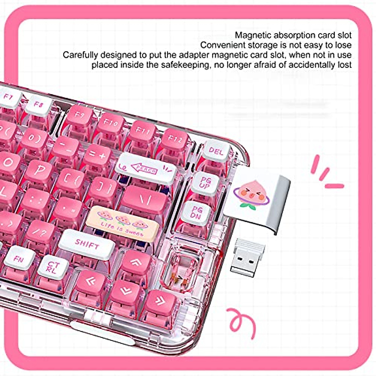 Dilwe Pink Wireless Mechanical Gaming Keyboard, 80 Keys 3 Modes RGB Backlight Hot Swappable Keyboard, Wireless, BT, USB C Ergonomic Keyboard, 3750mAh Battery for Gifts