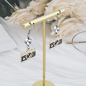 NC Camera Earrings with Birthstone Photographer Earrings Personalized Retro Camera Earrings Photography Gift Camera Charms Jewelry (Camera Ear RG)